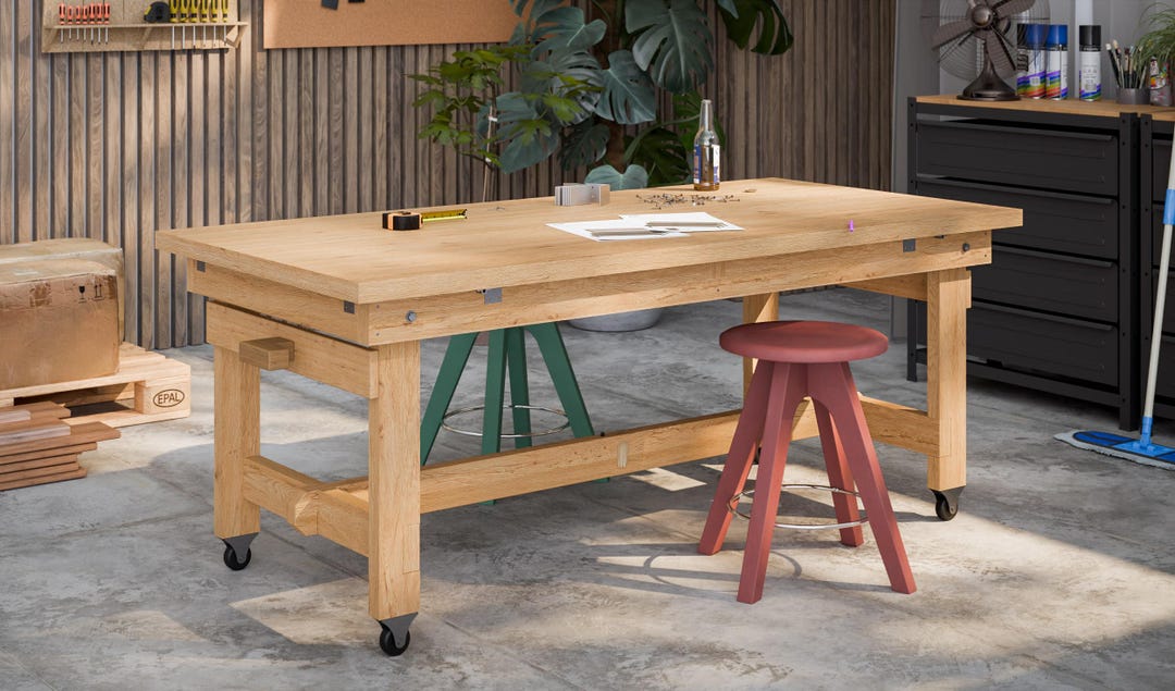 6x3 Compact Drop-down Workbench Plans With Locking Legs & Casters ...