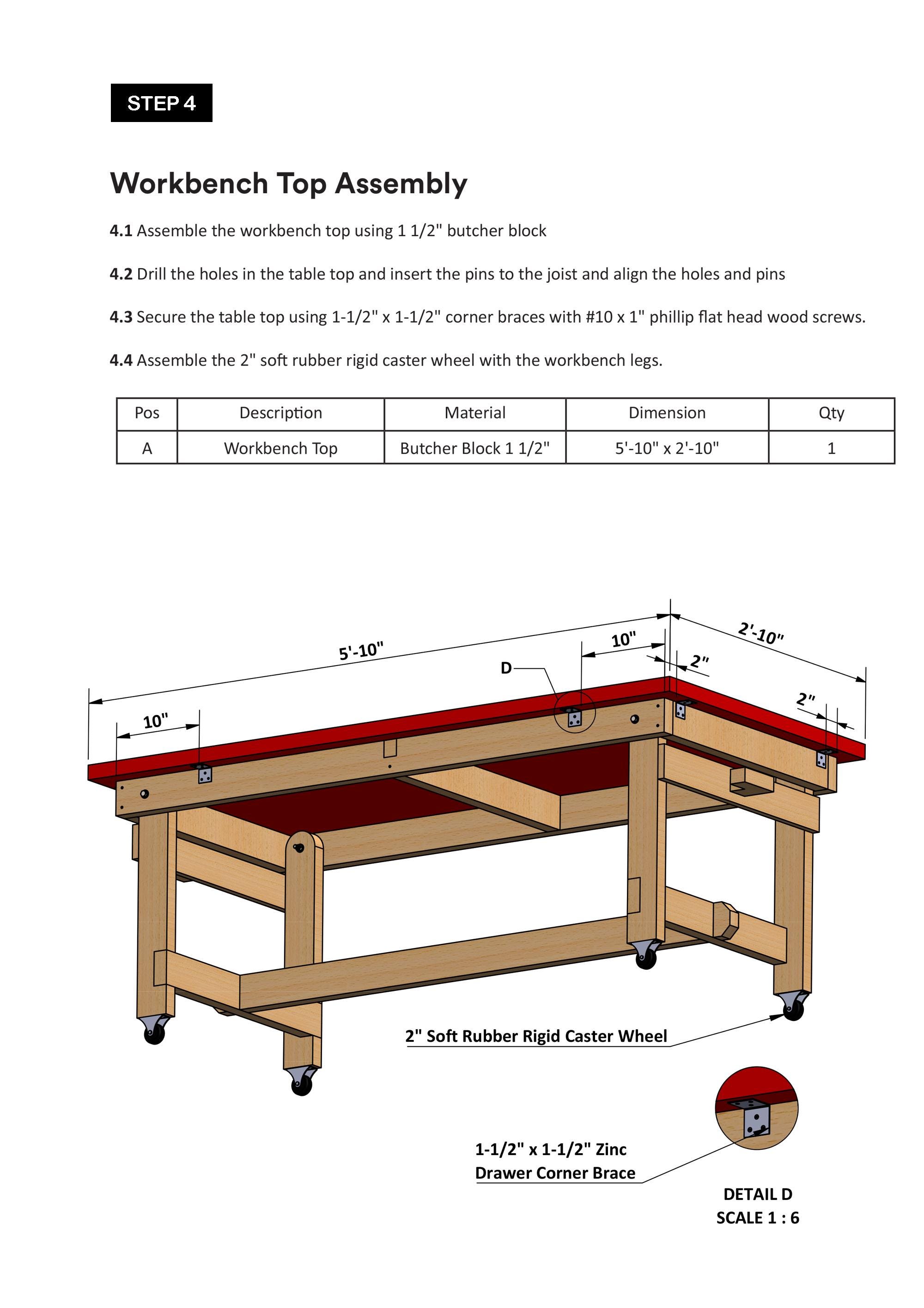 6x3 Compact Drop-down Workbench Plans With Locking Legs & Casters ...