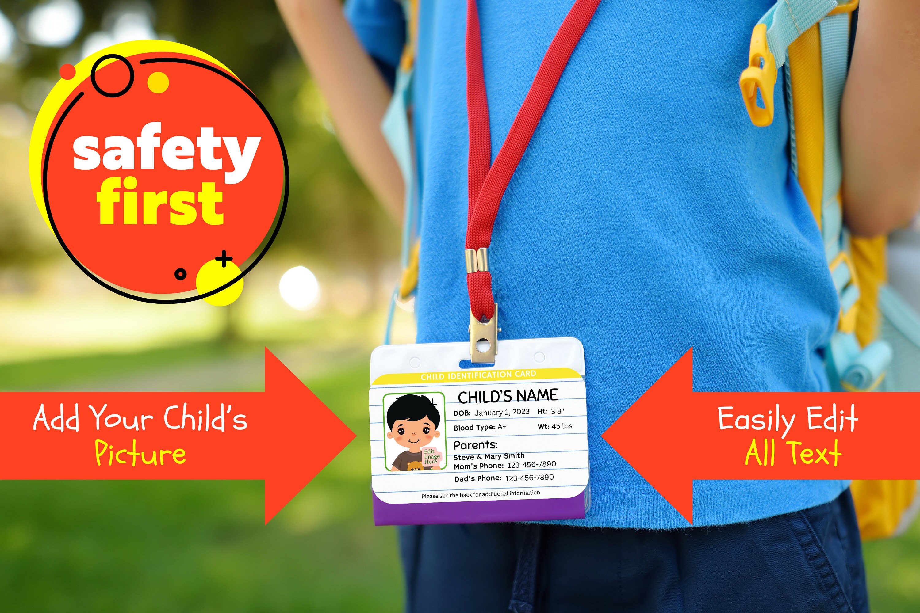 Editable Child ID Card Canva Template: Custom Photo Badge (digital File ...