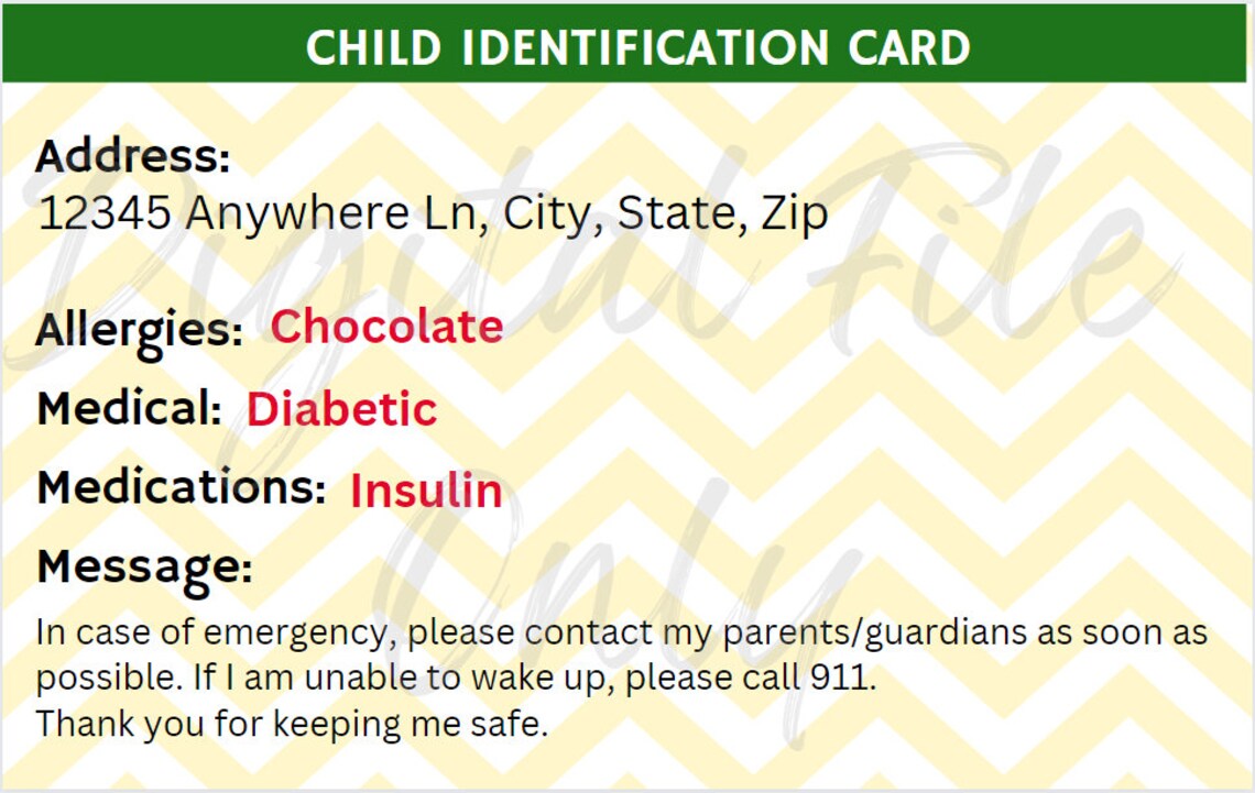 Custom Child ID Card Canva Template: Printable Kid Badge (digital File ...