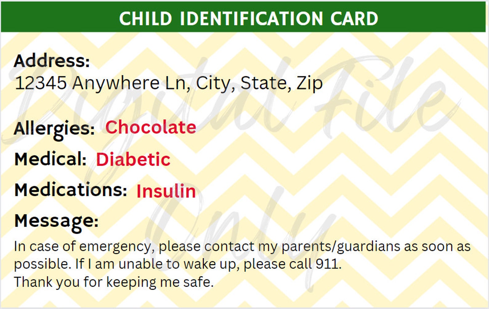 Custom Child ID Card Canva Template: Printable Kid Badge (digital File ...