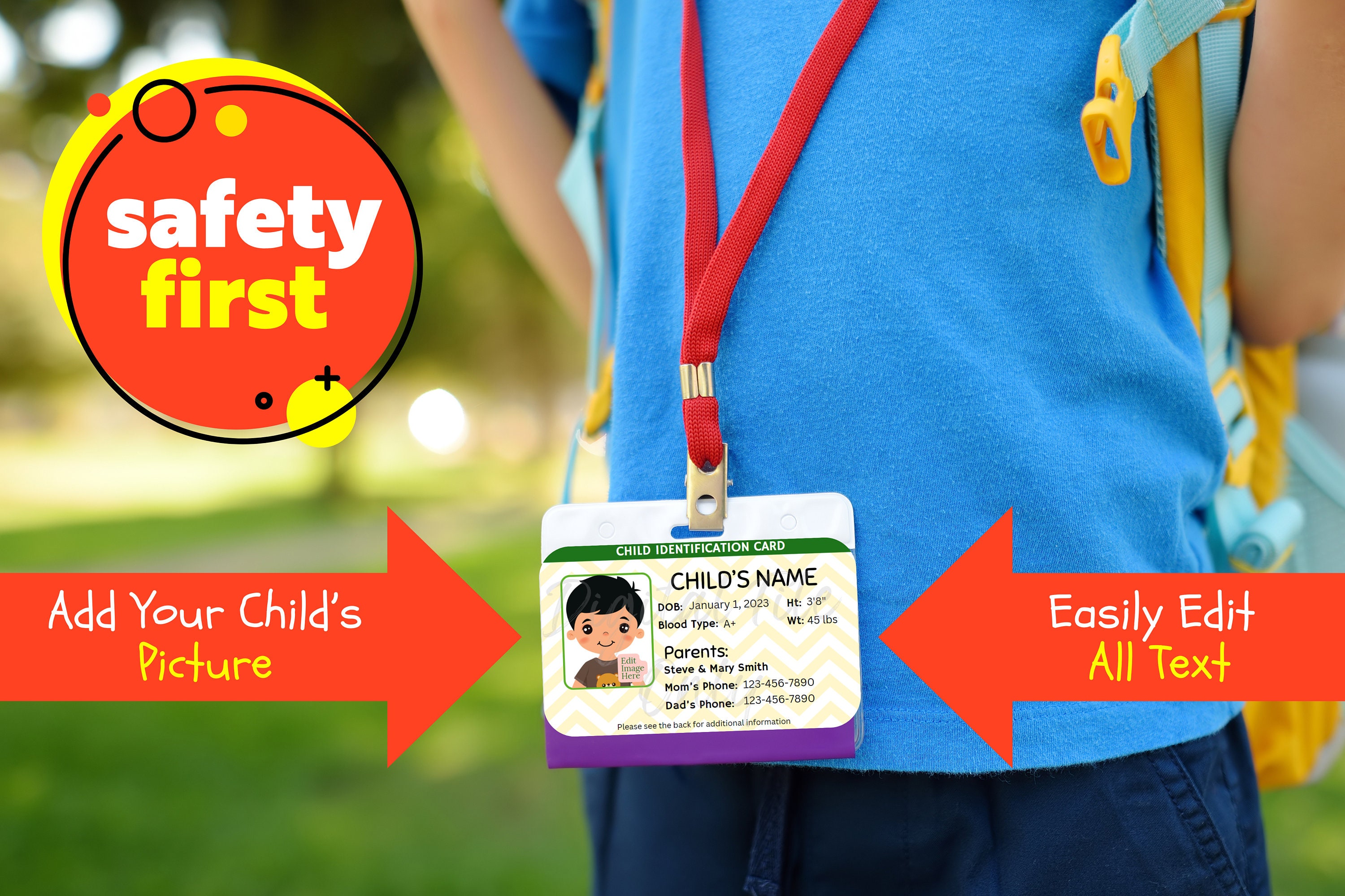 Custom Child ID Card Canva Template: Printable Kid Badge (digital File ...