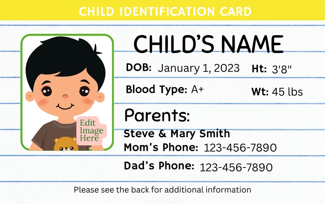 Editable Child ID Card Canva Template: Custom Photo Badge (digital File ...