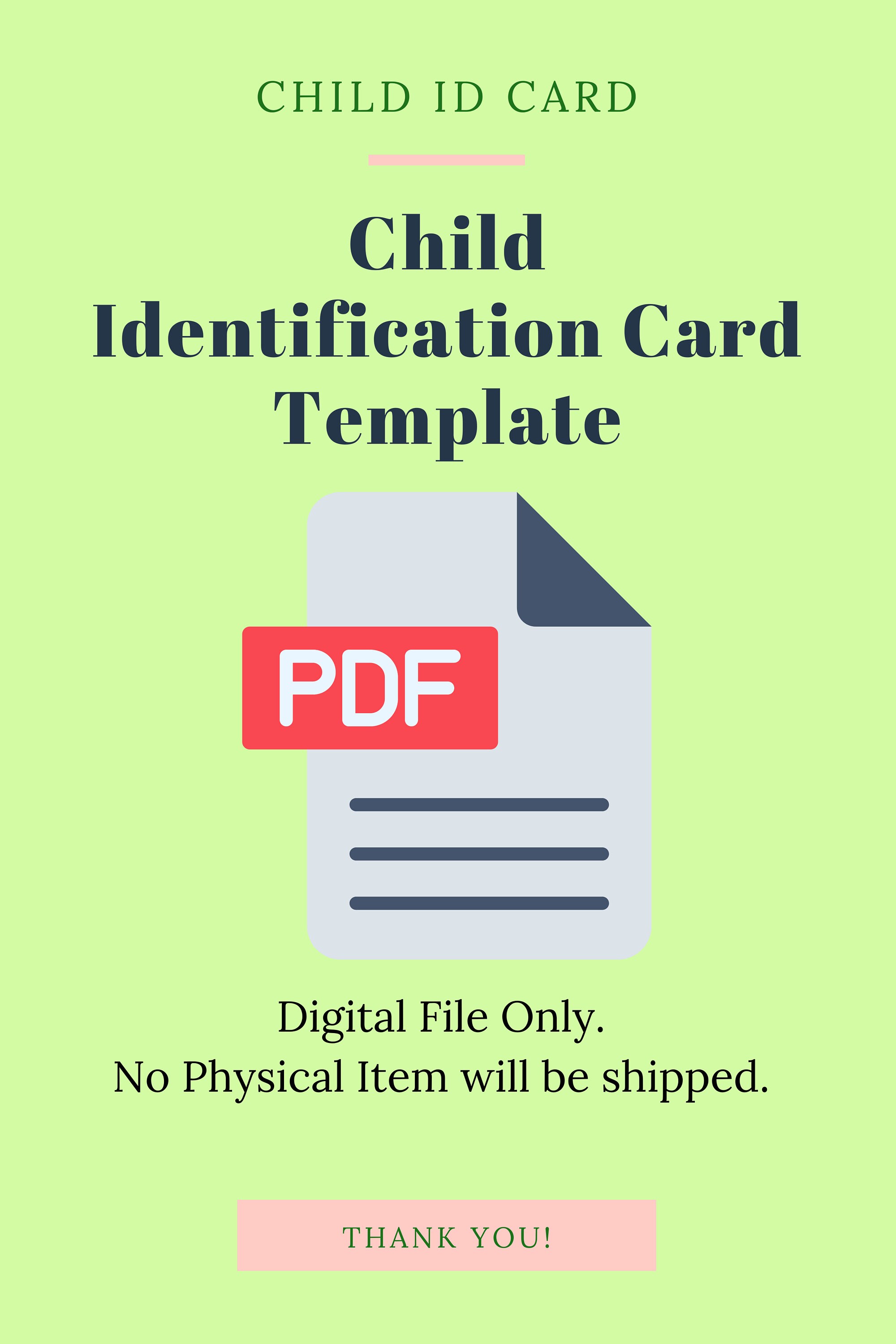 Custom Child ID Card Canva Template: Printable Kid Badge (digital File ...