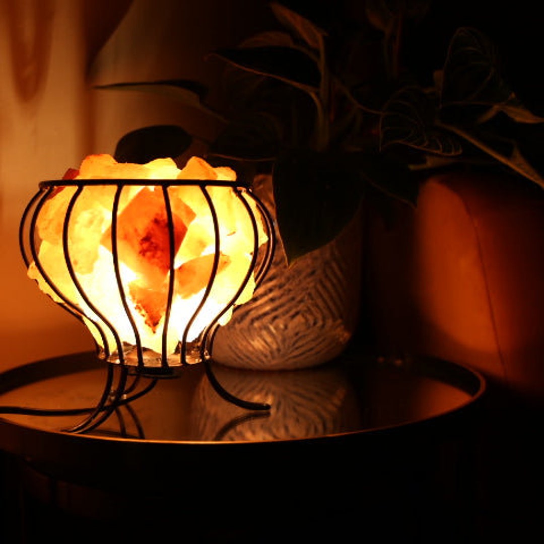 Himalayan Salt Lamp Small Round Metal Basket With Rock Salt Chunks, Box ...