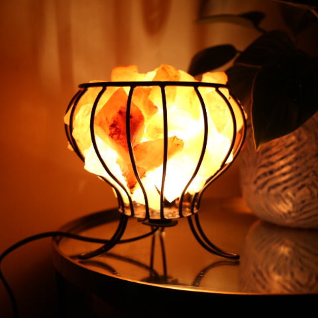 Himalayan Salt Lamp Small Round Metal Basket With Rock Salt Chunks ...