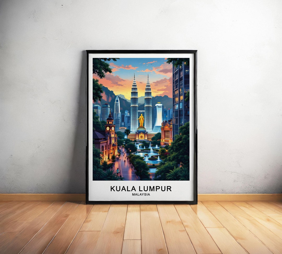 Kuala Lumpur Malaysia Travel Poster – Petronas Towers, City Skyline ...