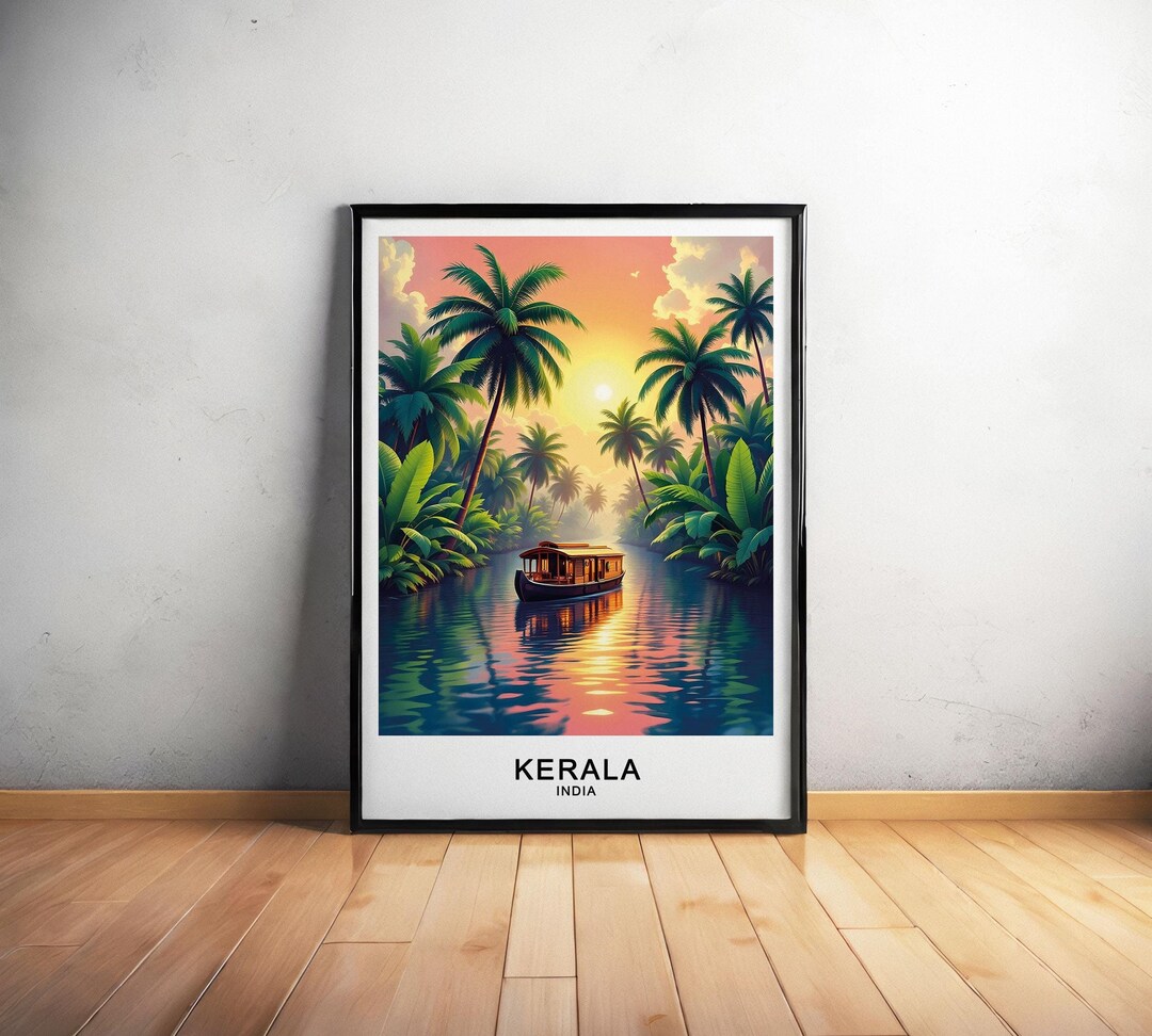 Kerala India Travel Poster - Digital Download Backwaters, Palm Trees ...