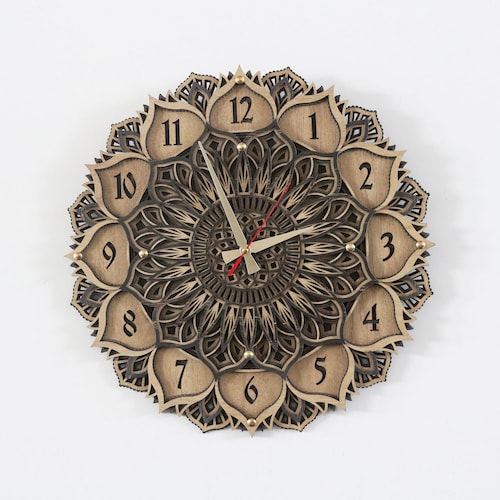 Mandala Wall Clock Layered Wooden Clock - Etsy