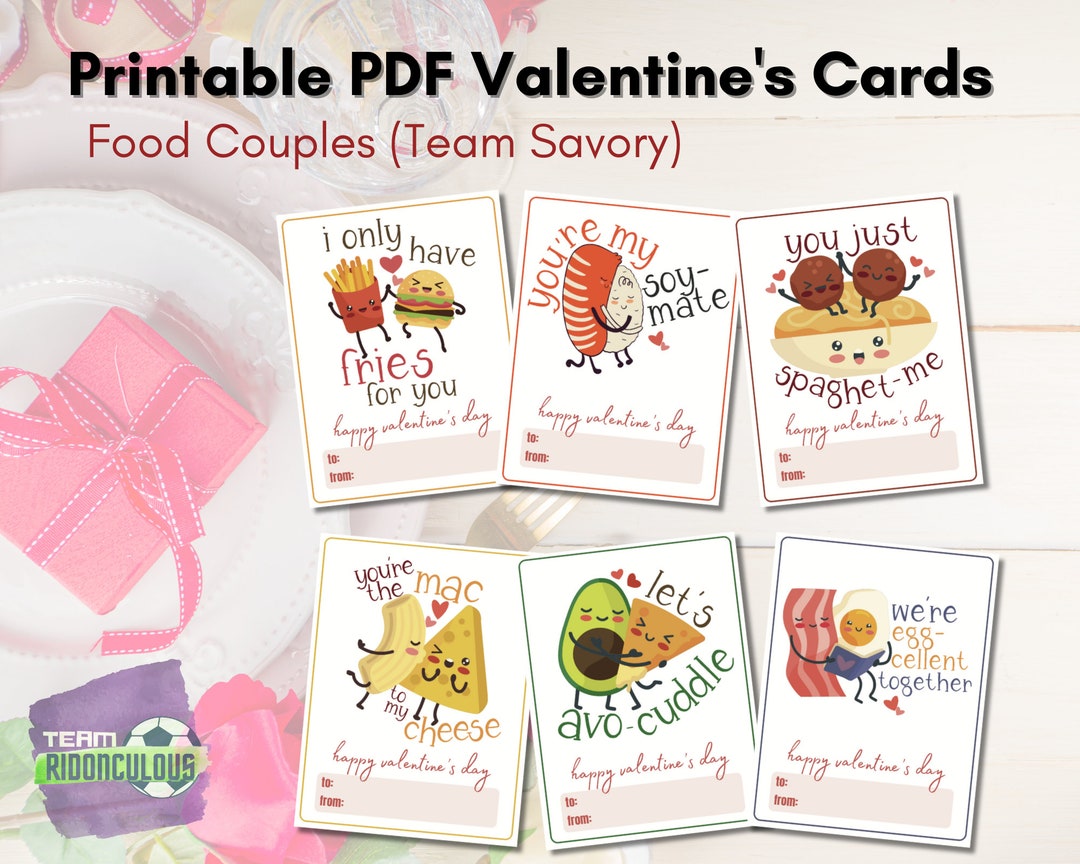 Printable Valentine's Day Cards Cute Food Couples team Savory - Etsy