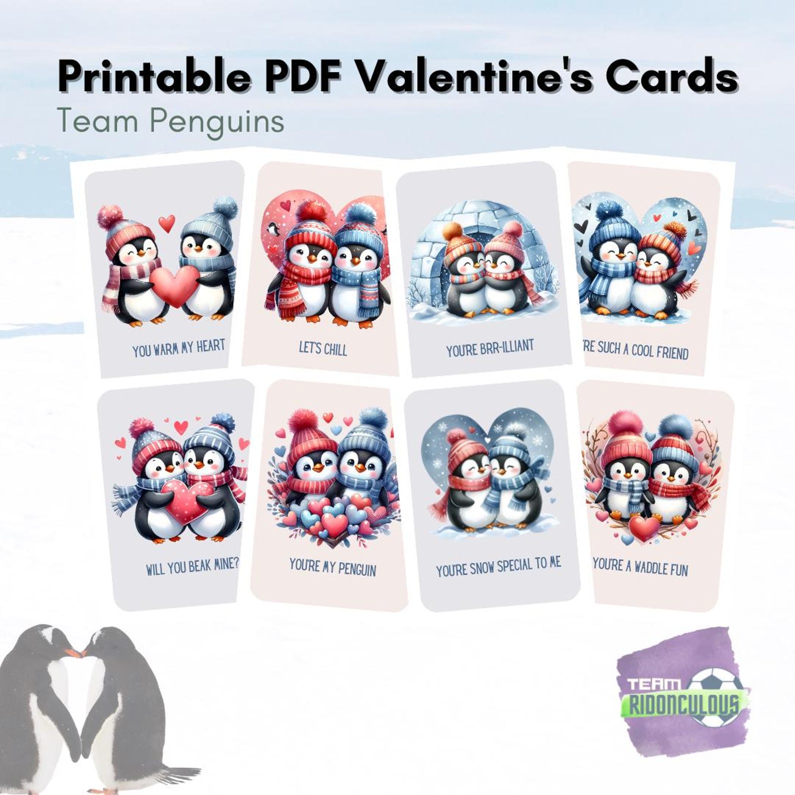 Digital Download Printable Valentine's Day Cards Team Penguins - Etsy