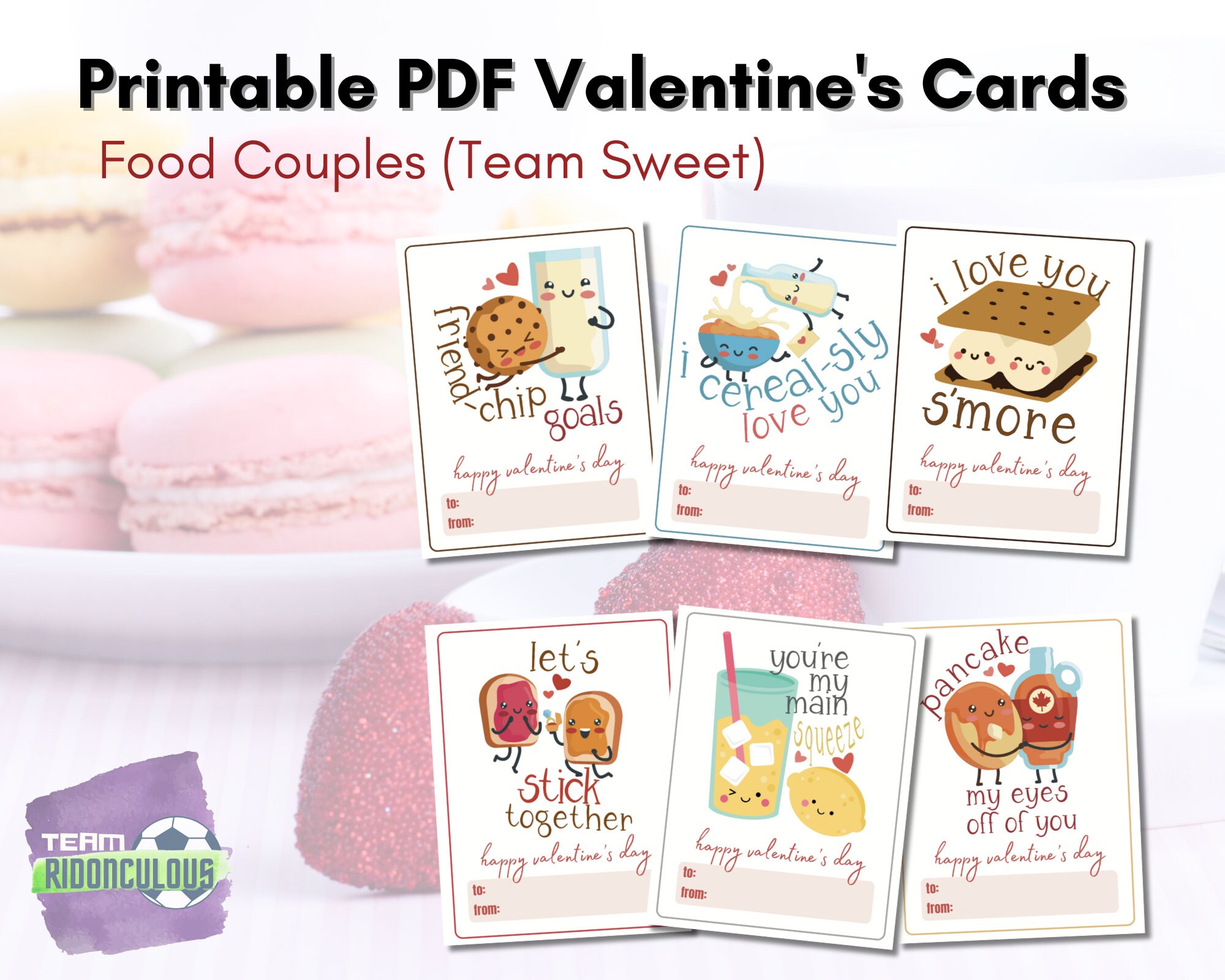 Printable PDF Valentine's Day Cards Cute Food Couples team Sweet - Etsy