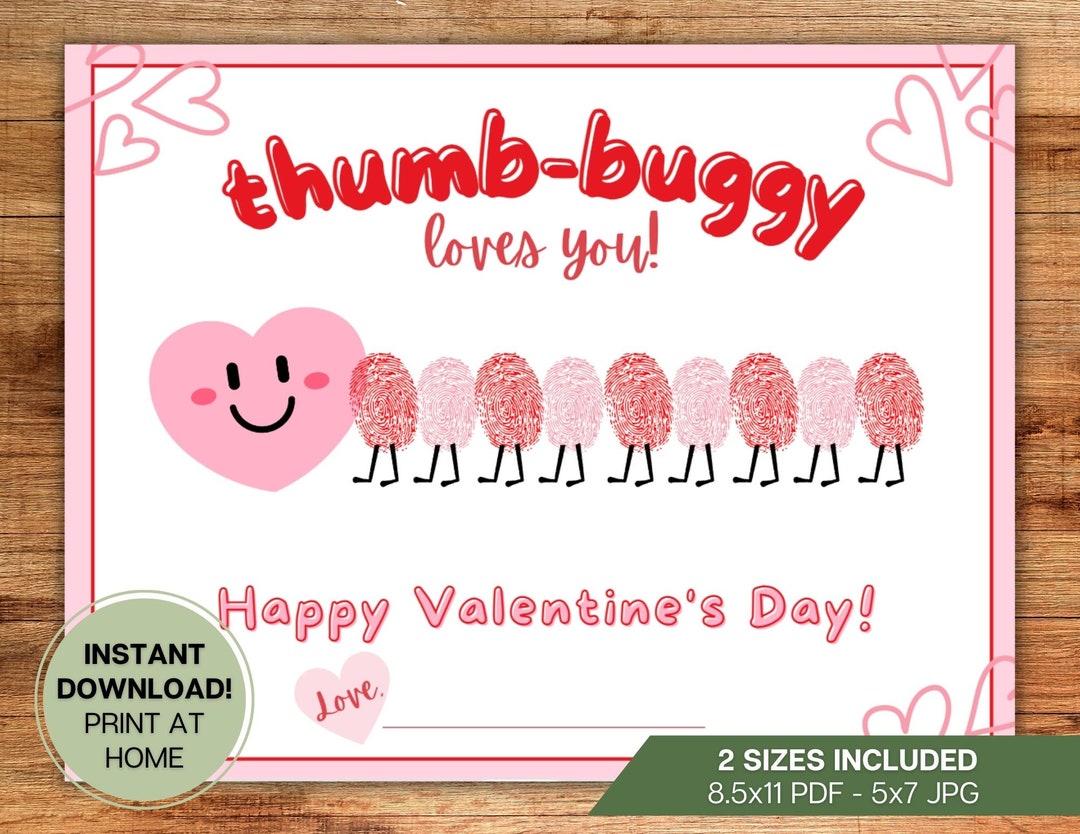 Valentine's Day Thumbprint Craft Card L Child, Toddler, Handprint ...