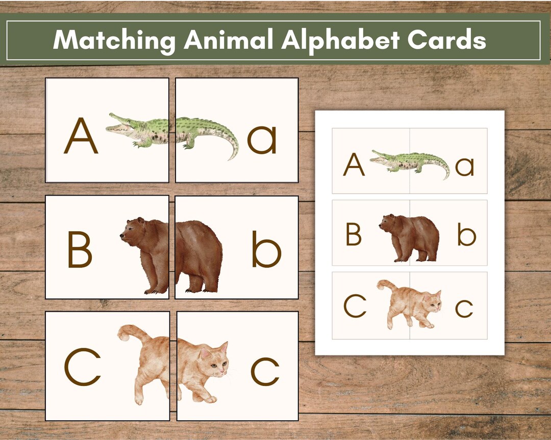Printable Alphabet Animal Matching Flashcards L Homeschool L Preschool ...