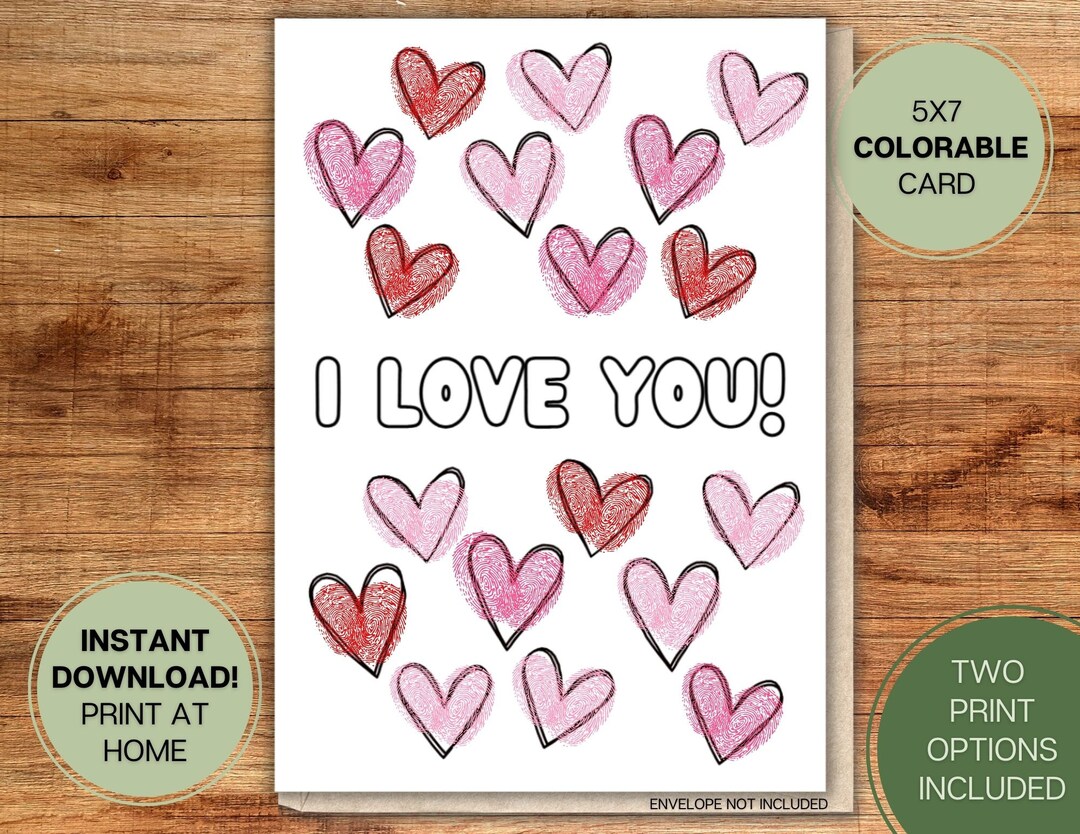 I Love You Coloring Card L Valentine's Day, Kid, Toddler, Child L Color ...