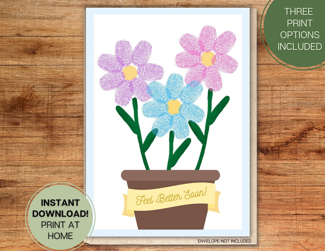 Get Well Soon Fingerprint Card L Kid, Toddler, Child L Craft L Feel ...