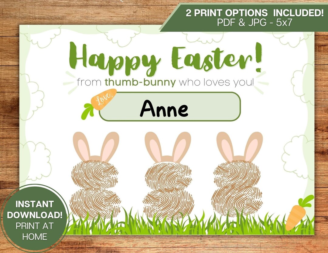 Happy Easter Thumbprint Craft 5x7 Card L Child, Toddler, Handprint ...