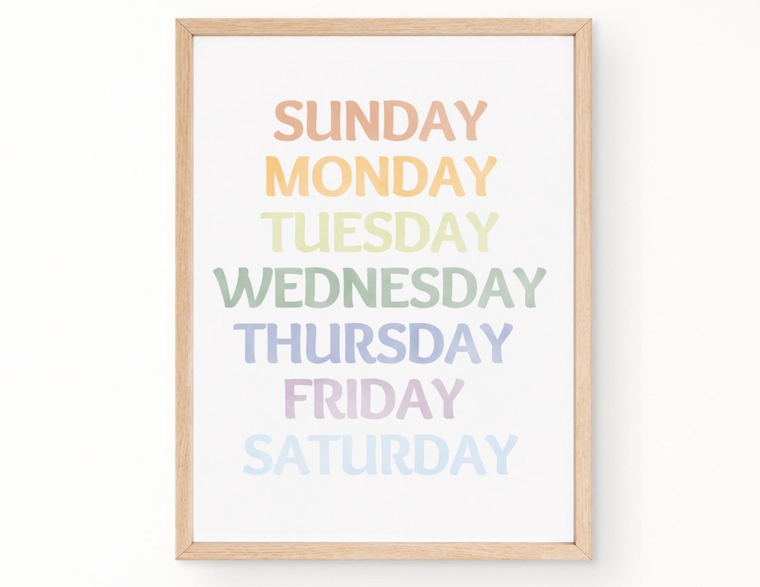Weekday Educational Poster L Neutral Rainbow L Nursery Playroom ...