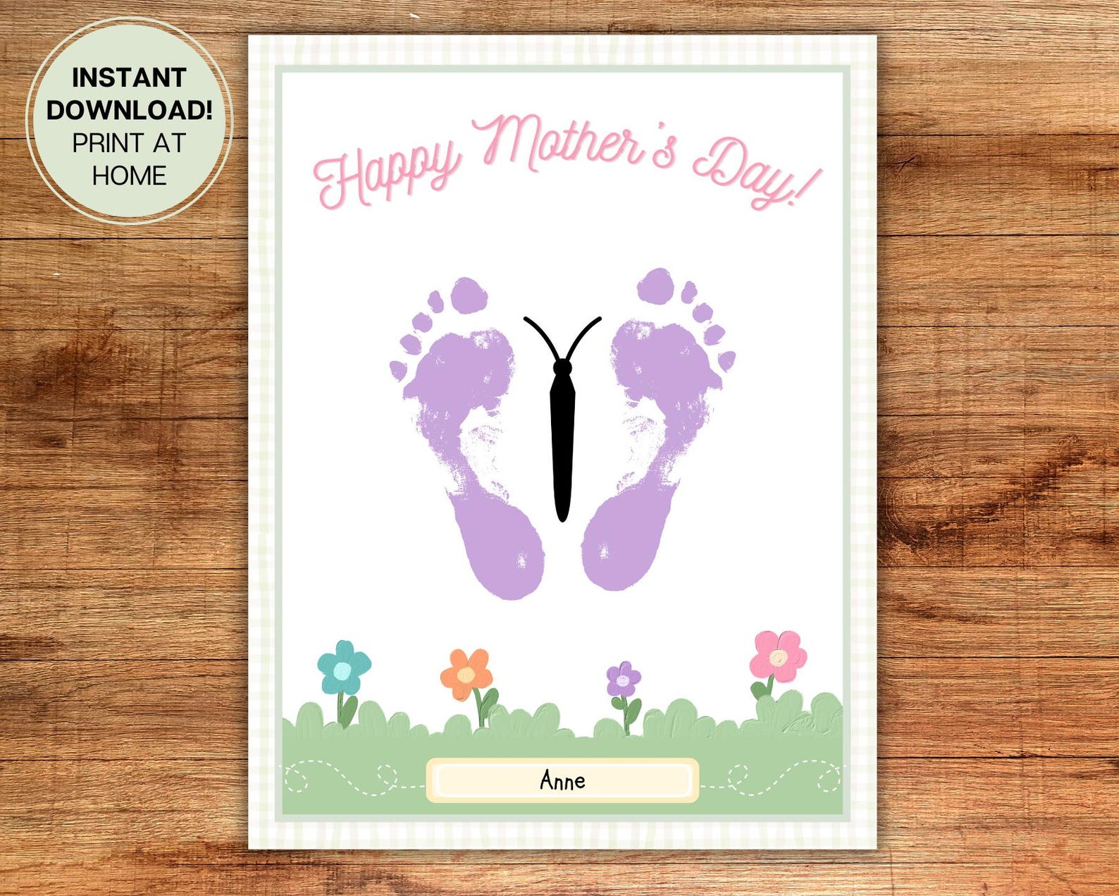 Mother's Day Butterfly Footprint Handprint Craft Card Mom Grandma Aunt ...