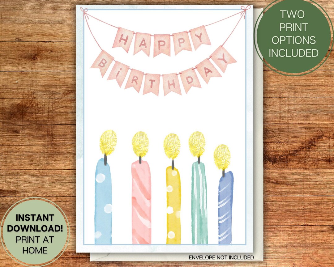 Happy Birthday Candle Watercolor Fingerprint Card L Kid, Toddler, Baby ...