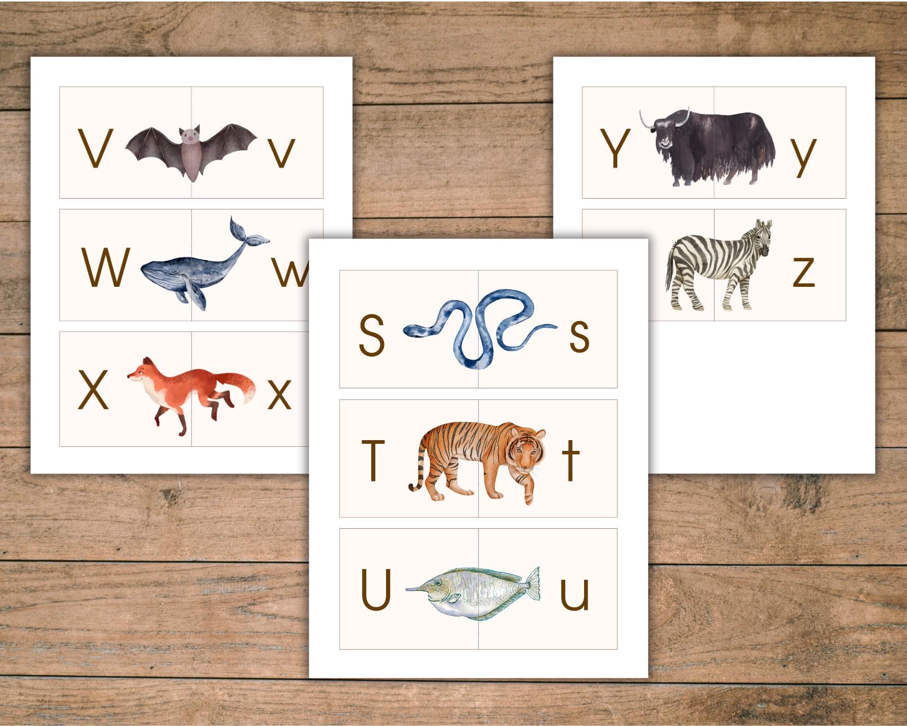 Printable Alphabet Animal Matching Flashcards L Homeschool L Preschool ...