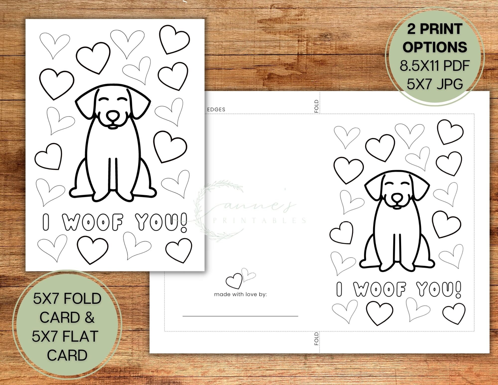 Dog Love Coloring Card L Valentine's Day, Kid, Toddler, Child L Color ...