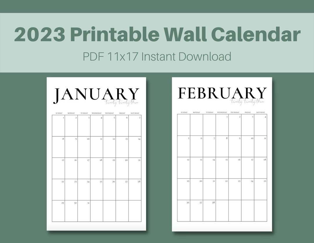 Printable 2023 Monthly Calendar Digital Portrait Calendar L - Etsy