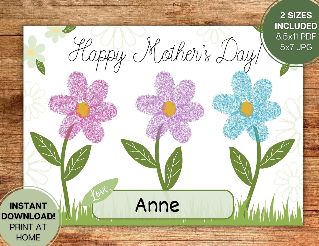 Mother's Day Thumbprint Craft Card L Child, Toddler, Handprint ...