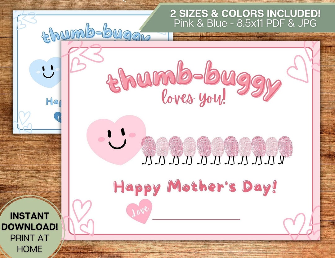 Mother's Day Thumbprint Craft Card Pink & Blue L Child, Toddler ...