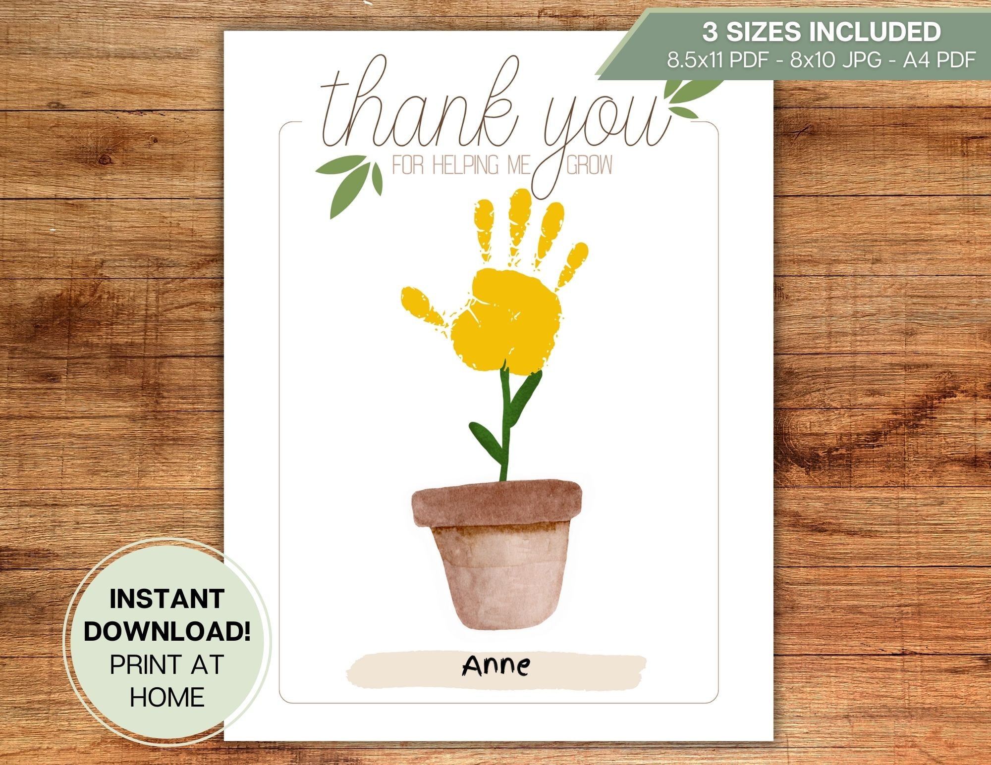 Thank You for Helping Me Grow Handprint Craft Card From Child, Toddler ...