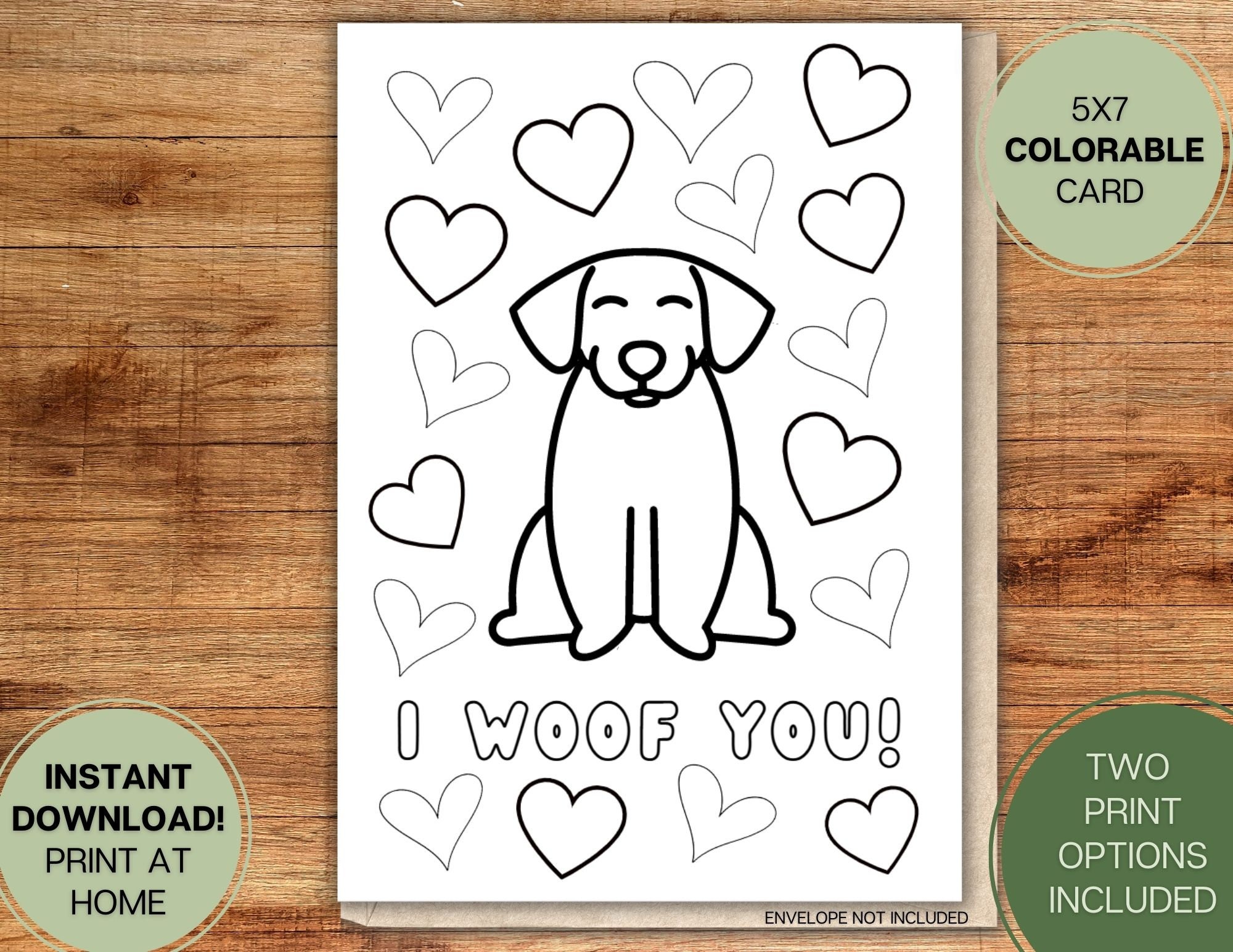Dog Love Coloring Card L Valentine's Day, Kid, Toddler, Child L Color ...