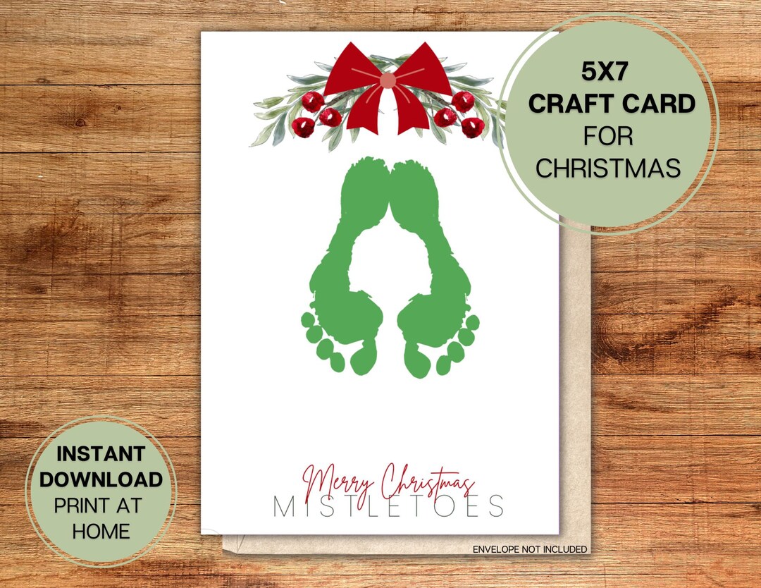 Mistletoes Christmas Card L Holiday, Toddler, Child, Baby, Footprint L ...