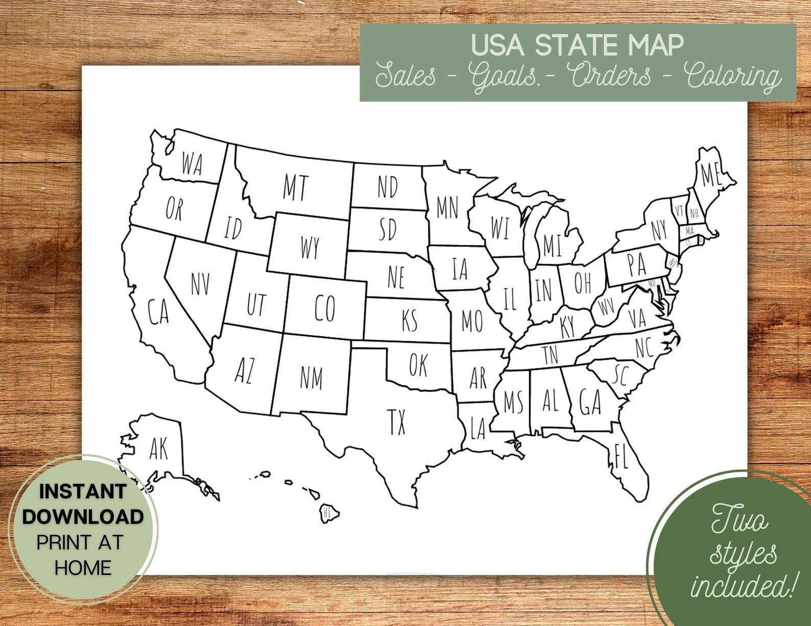 United States Map L Color L Coloring L Printable USA US Sales - Etsy