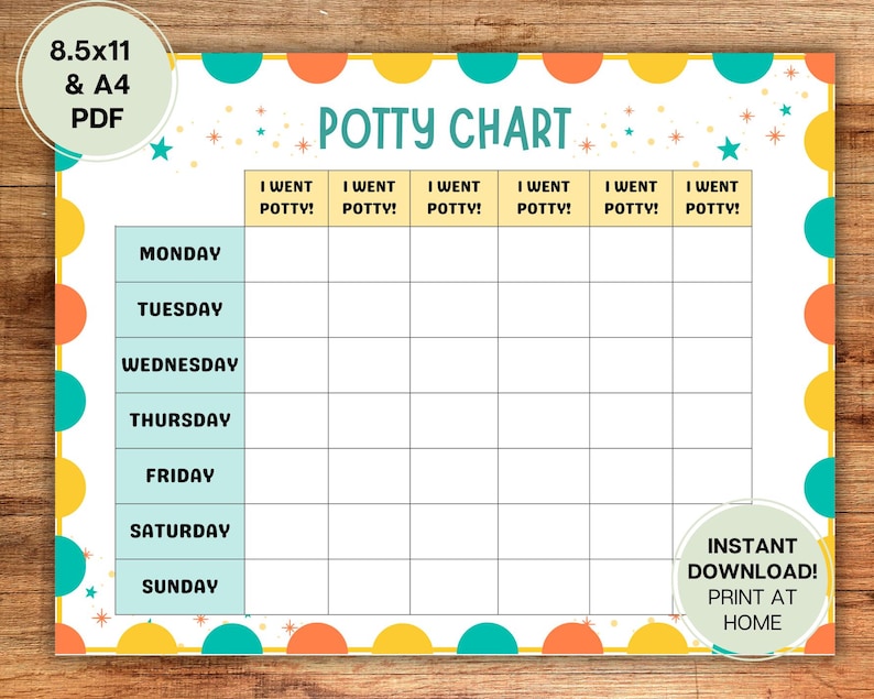 Potty Training Chart for Toddlers, Potty Chart for Boys and Girls ...