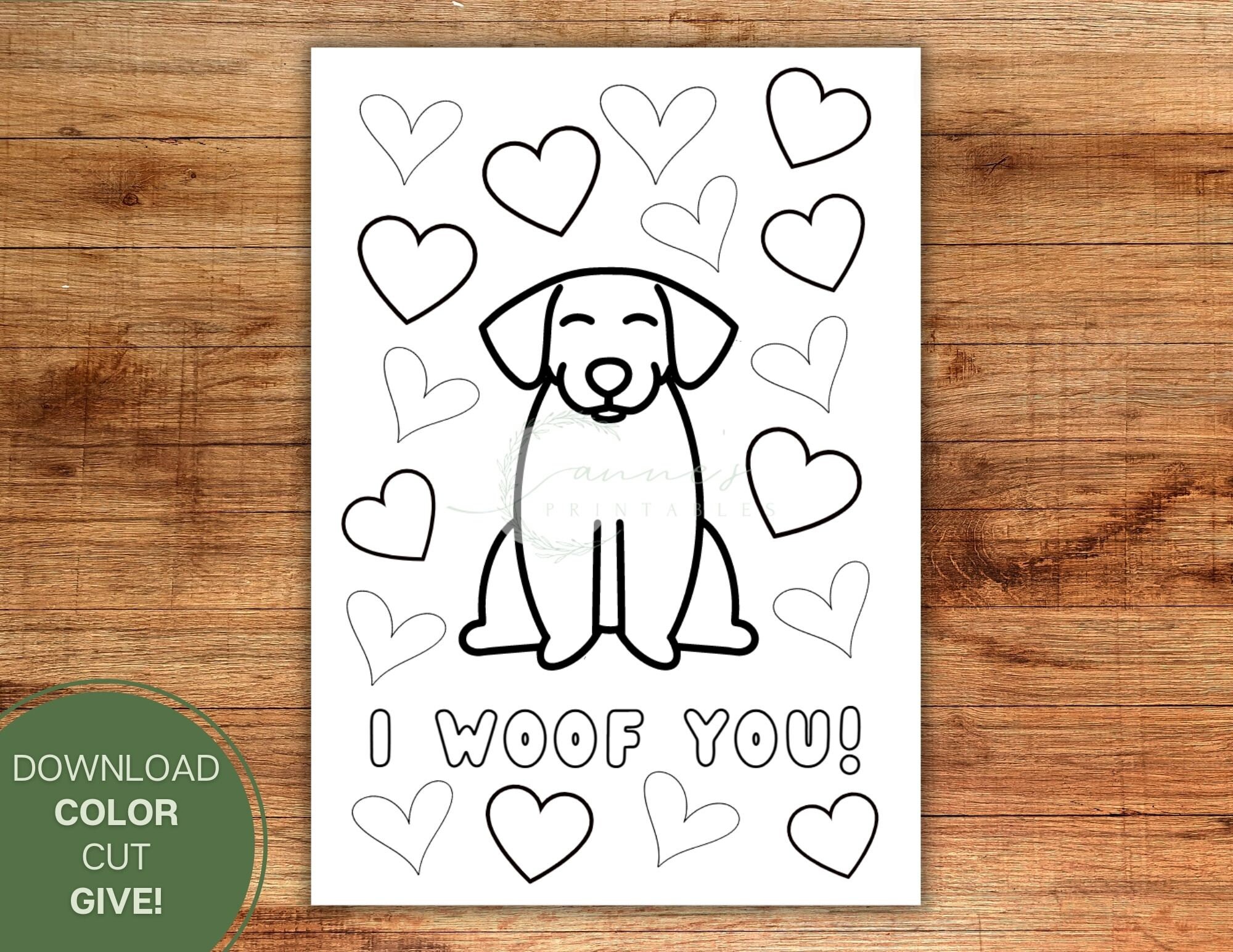 Dog Love Coloring Card L Valentine's Day, Kid, Toddler, Child L Color ...
