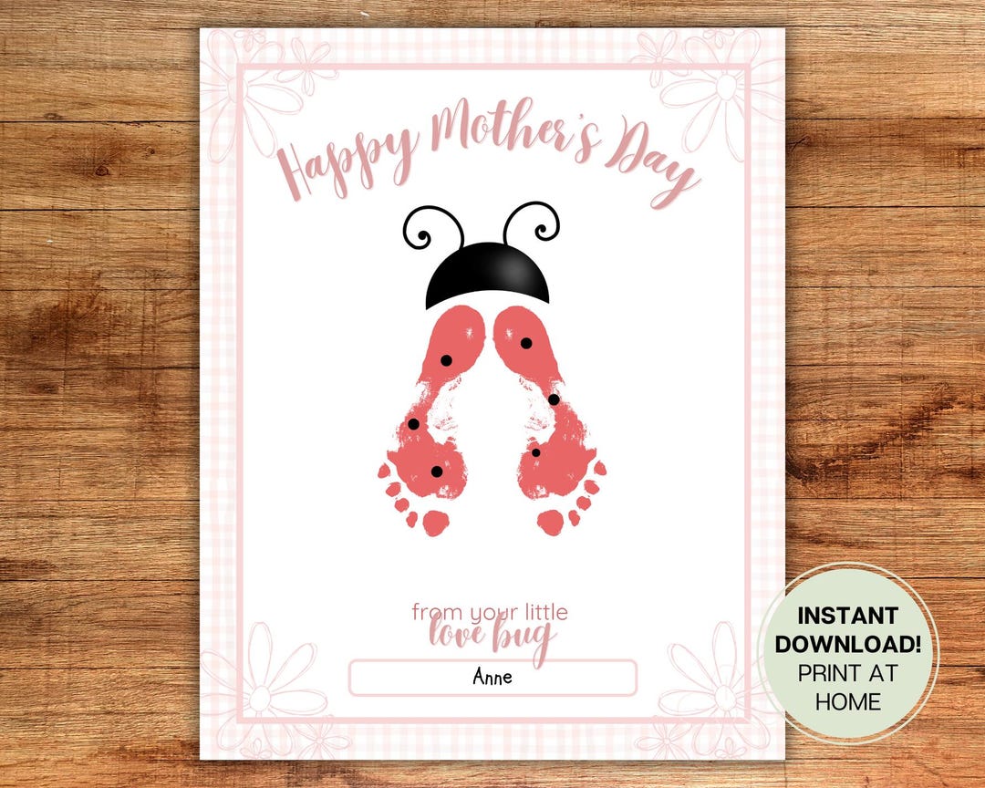 Mother's Day Lovebug Footprint Handprint Craft Card Mom Grandma Aunt L ...