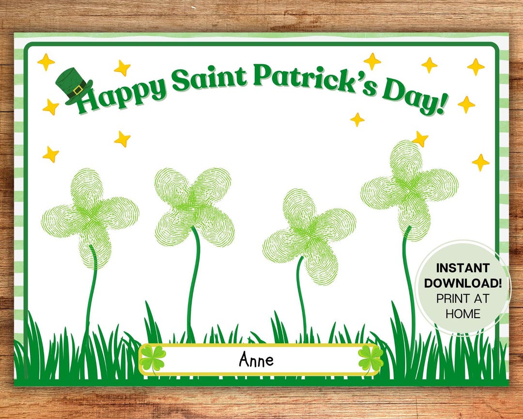 Happy St. Patrick's Day Fingerprint Craft Card L Child, Toddler, Clover ...