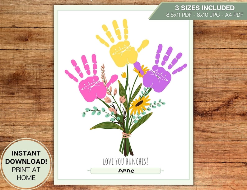 Love You Bunches Bouquet Handprint Craft Card From Child, Toddler, Baby ...