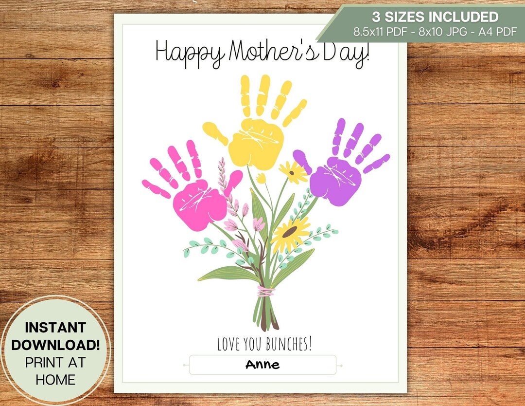 Mother's Day Bouquet Handprint Craft Card From Child, Toddler, Baby L ...