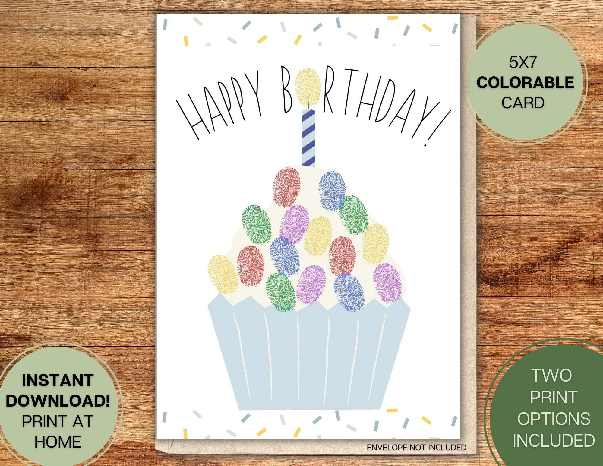 Happy Birthday Cupcake Fingerprint Card L Kid, Toddler, Child L Craft L ...