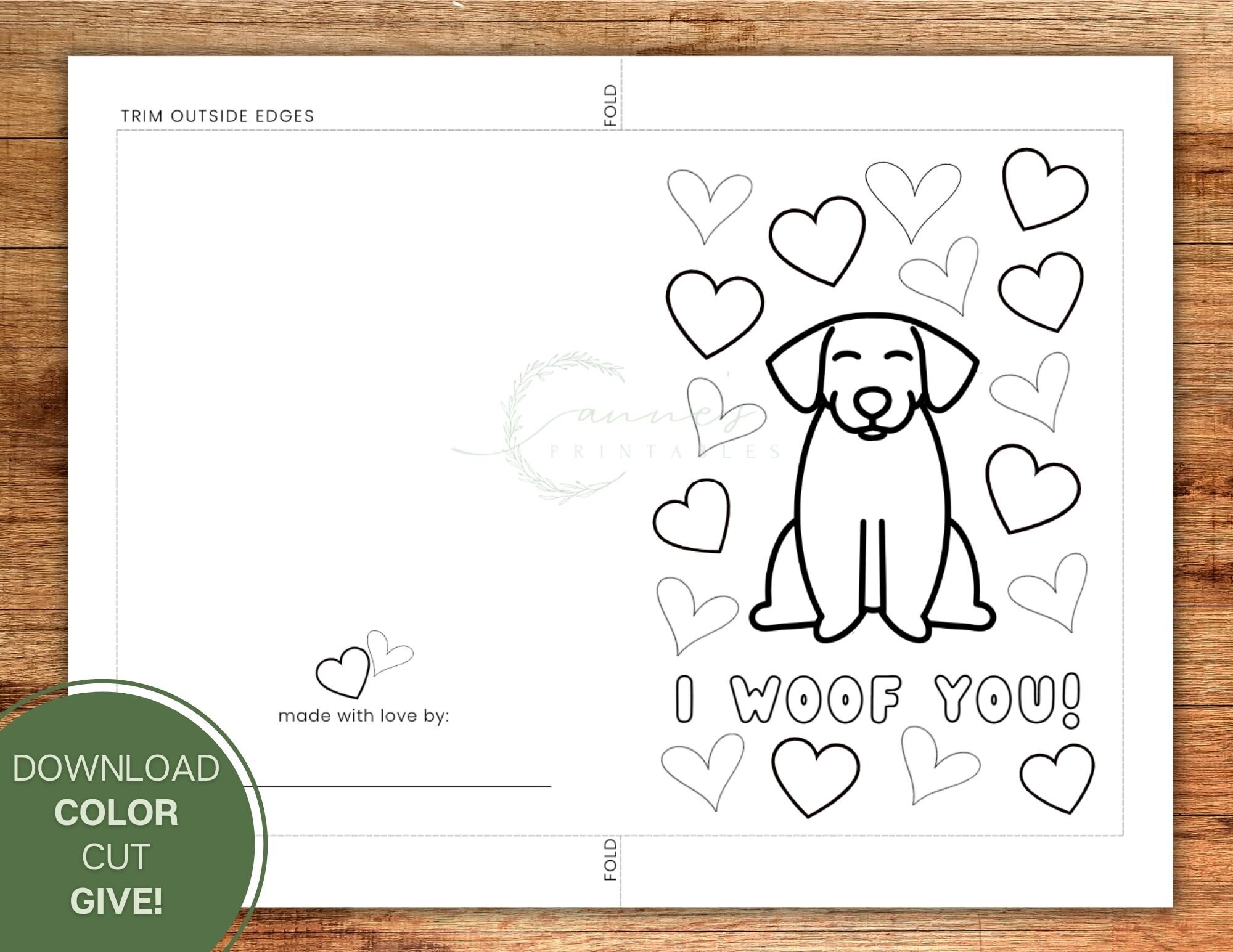 Dog Love Coloring Card L Valentine's Day, Kid, Toddler, Child L Color ...