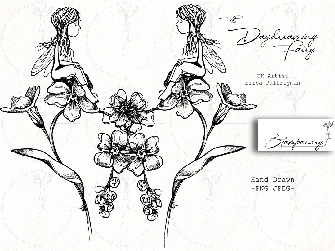 Forget Me Not Flower & Daydreaming Fairy Digital Clipart | PNG JPEG ...