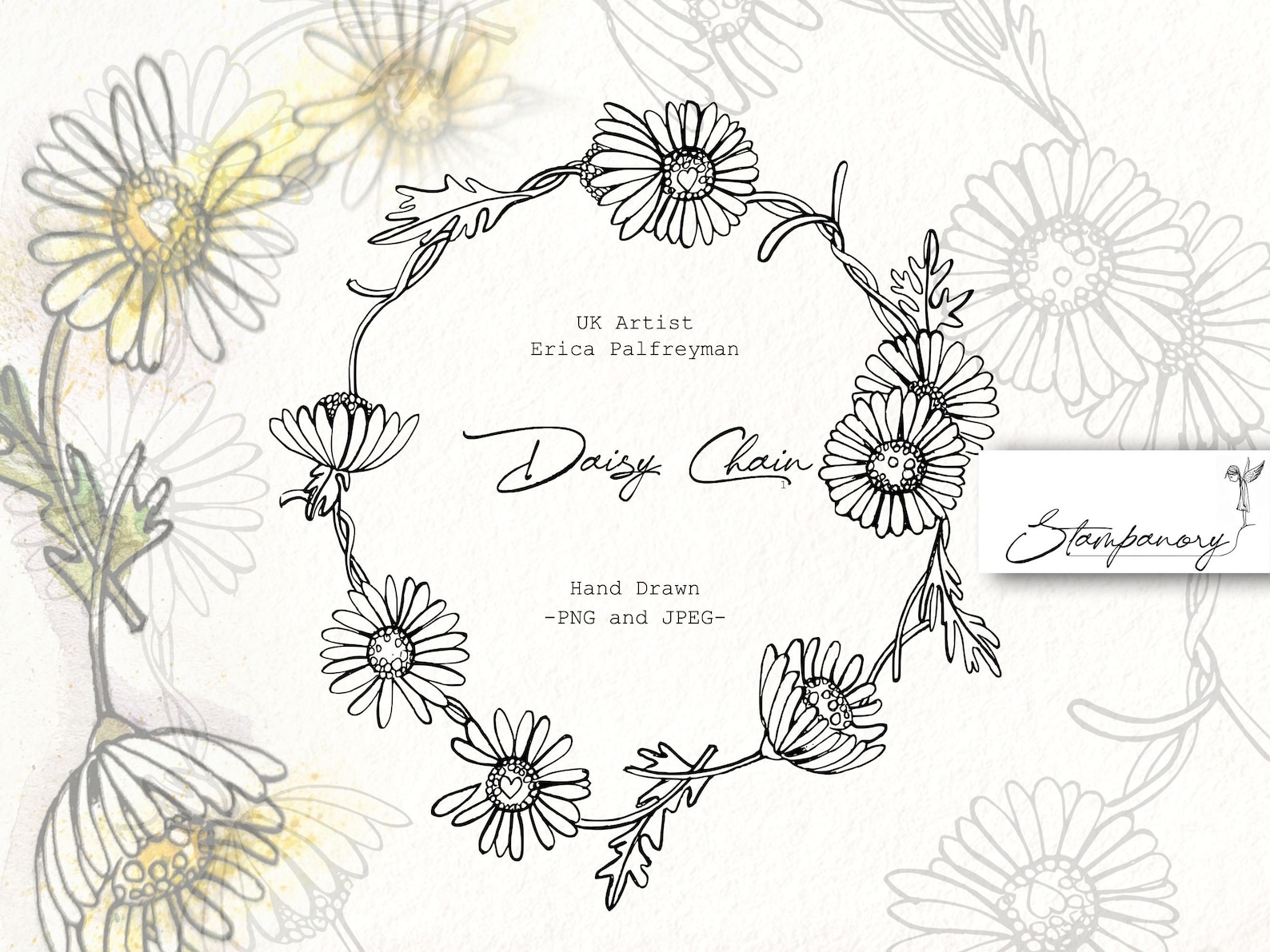 Hand Drawn Floral Botanical | Digital PNG JPEG Line Drawing | Black ...