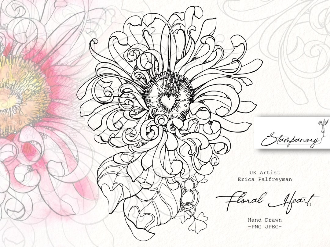 Hand Drawn Floral Botanical | Digital PNG JPEG Line Drawing | Black ...