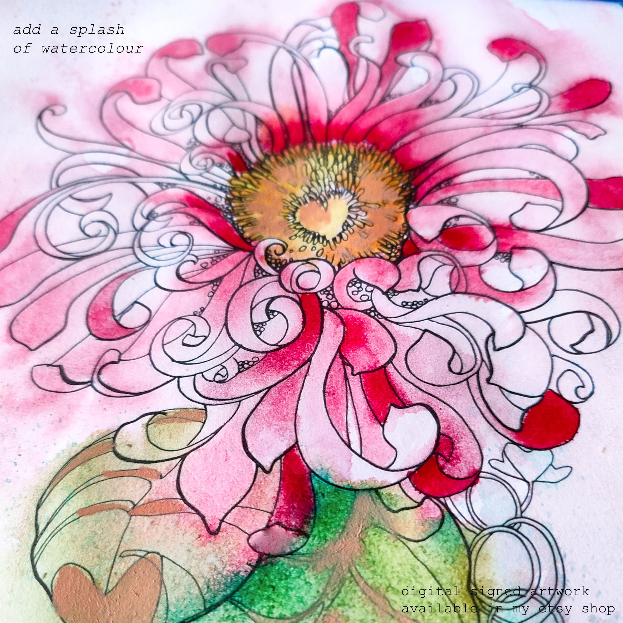 Hand Drawn Floral Botanical | Digital PNG JPEG Line Drawing | Black ...