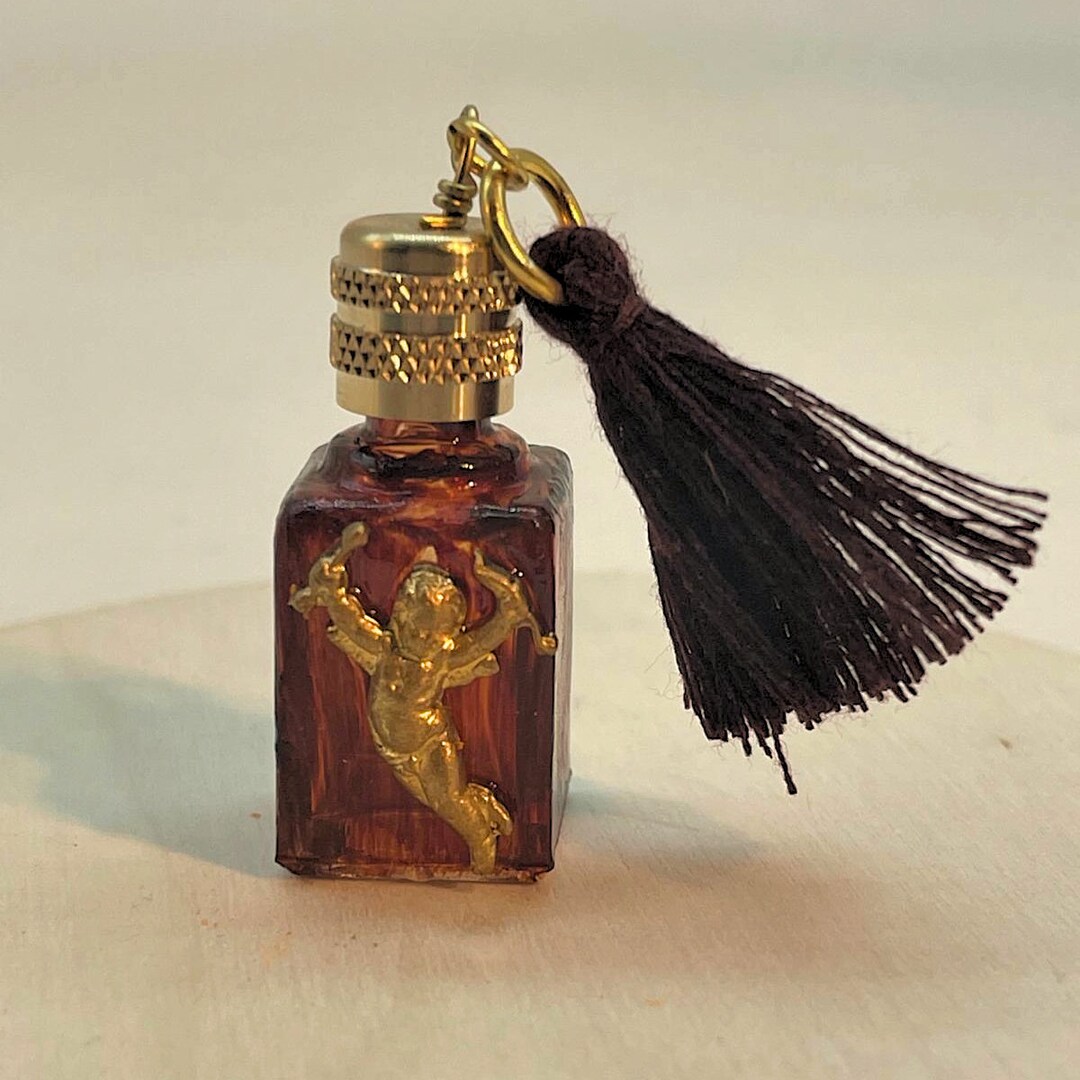Vintage Empty Perfume Miniature in Glass, Golden Cupid Decoration With ...
