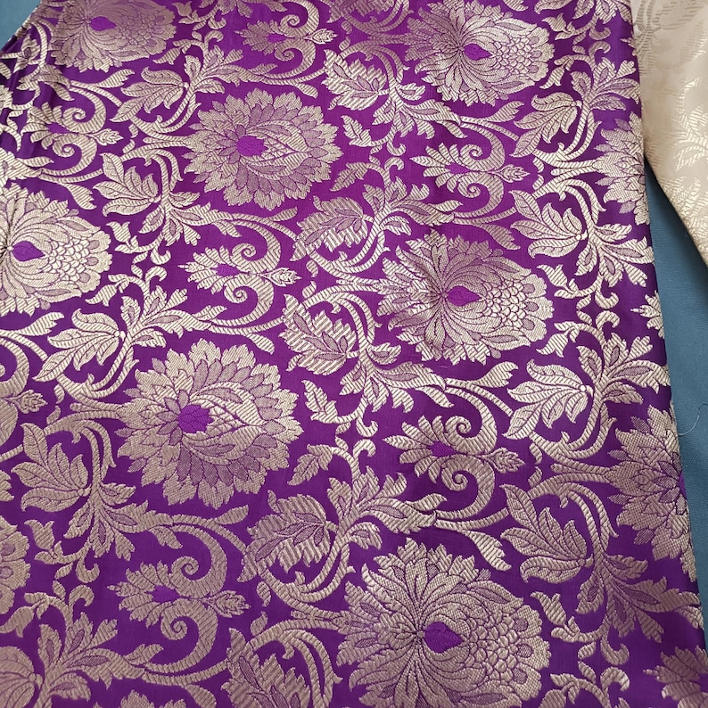 Purple & Gold Floral Silk Brocade Fabric - Indian Wedding Dress ...