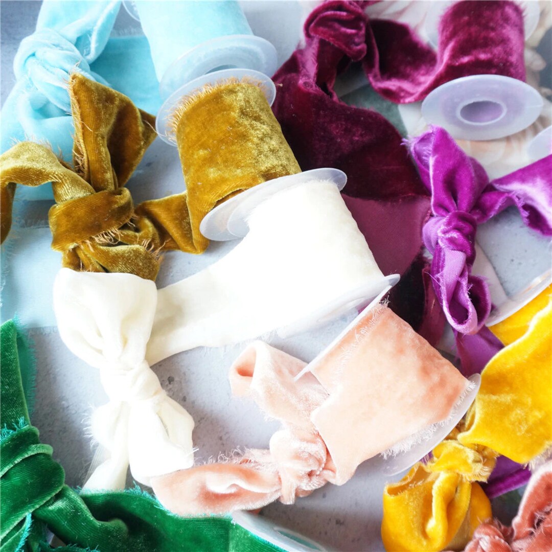Multi Color Vintage Silk Velvet Ribbon, Plain Velvet Silk Ribbon, Decor ...