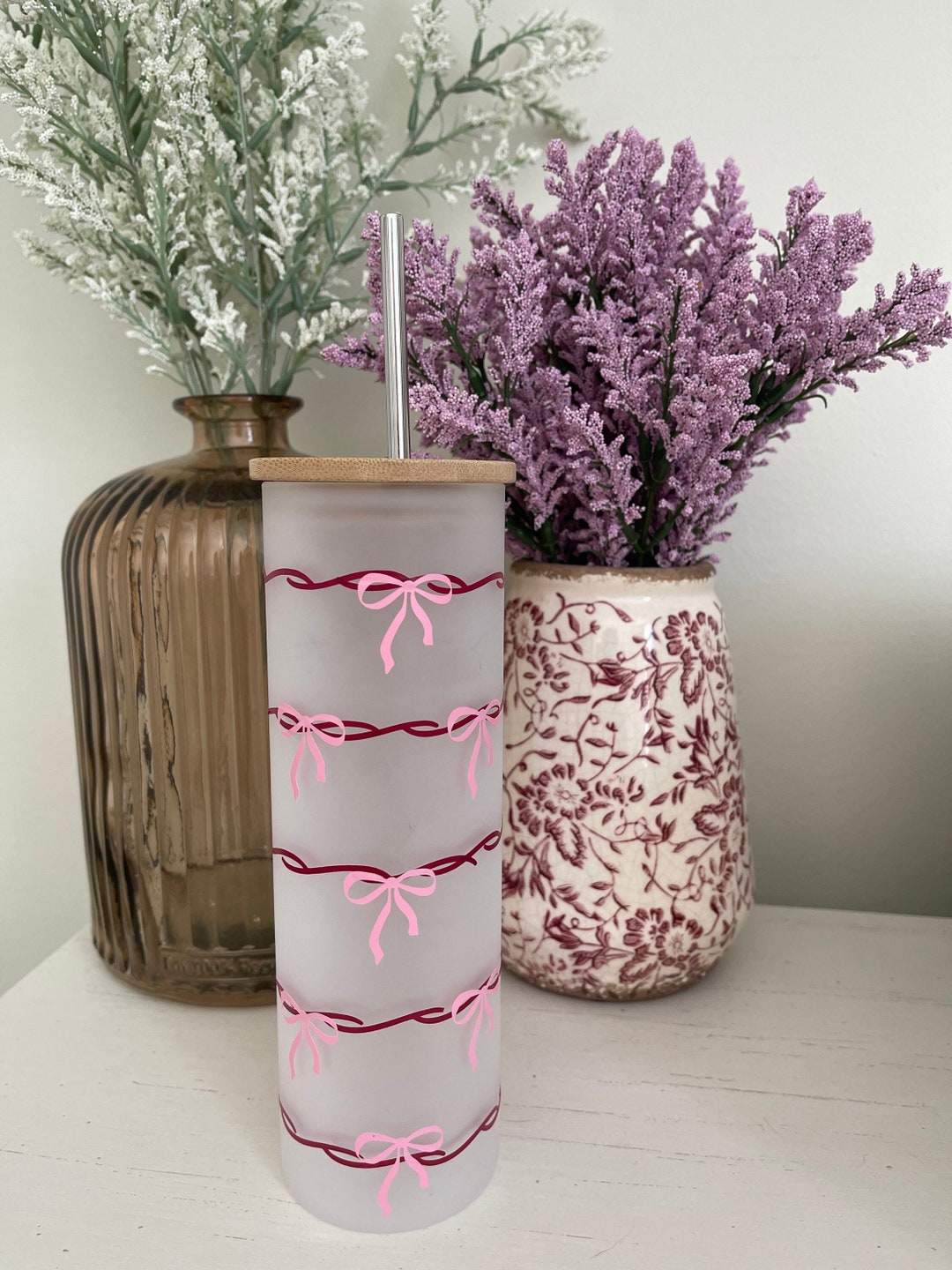 20oz Frosted Glass Bow Tumbler Zacharyjamesstore - Etsy