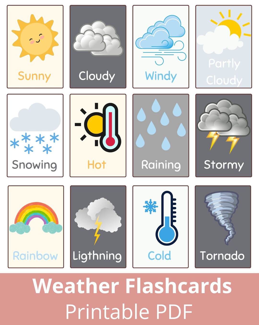 Weather Flashcards Printable Flashcards Learning Flashcards - Etsy Canada